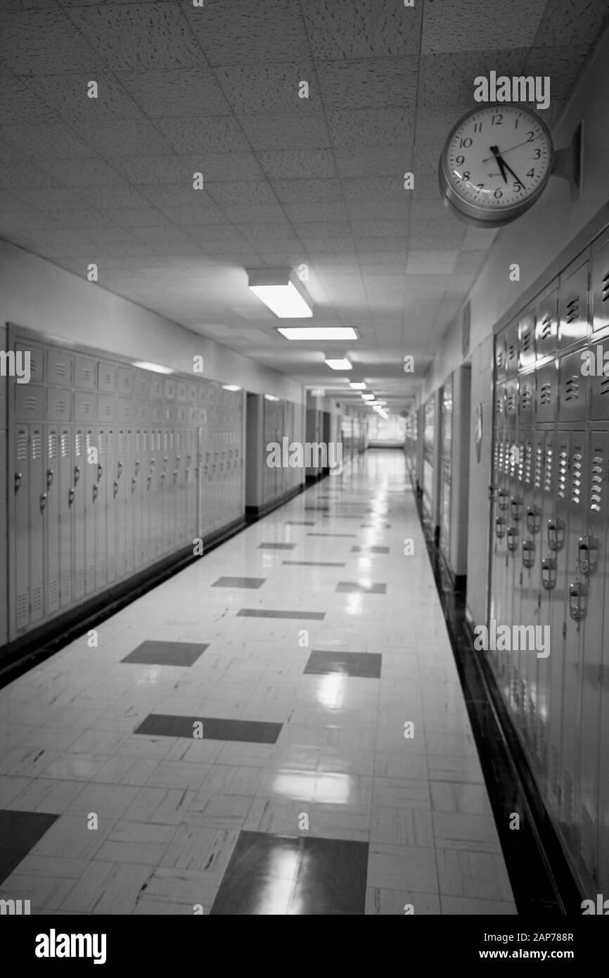 High School Hallway Black And White