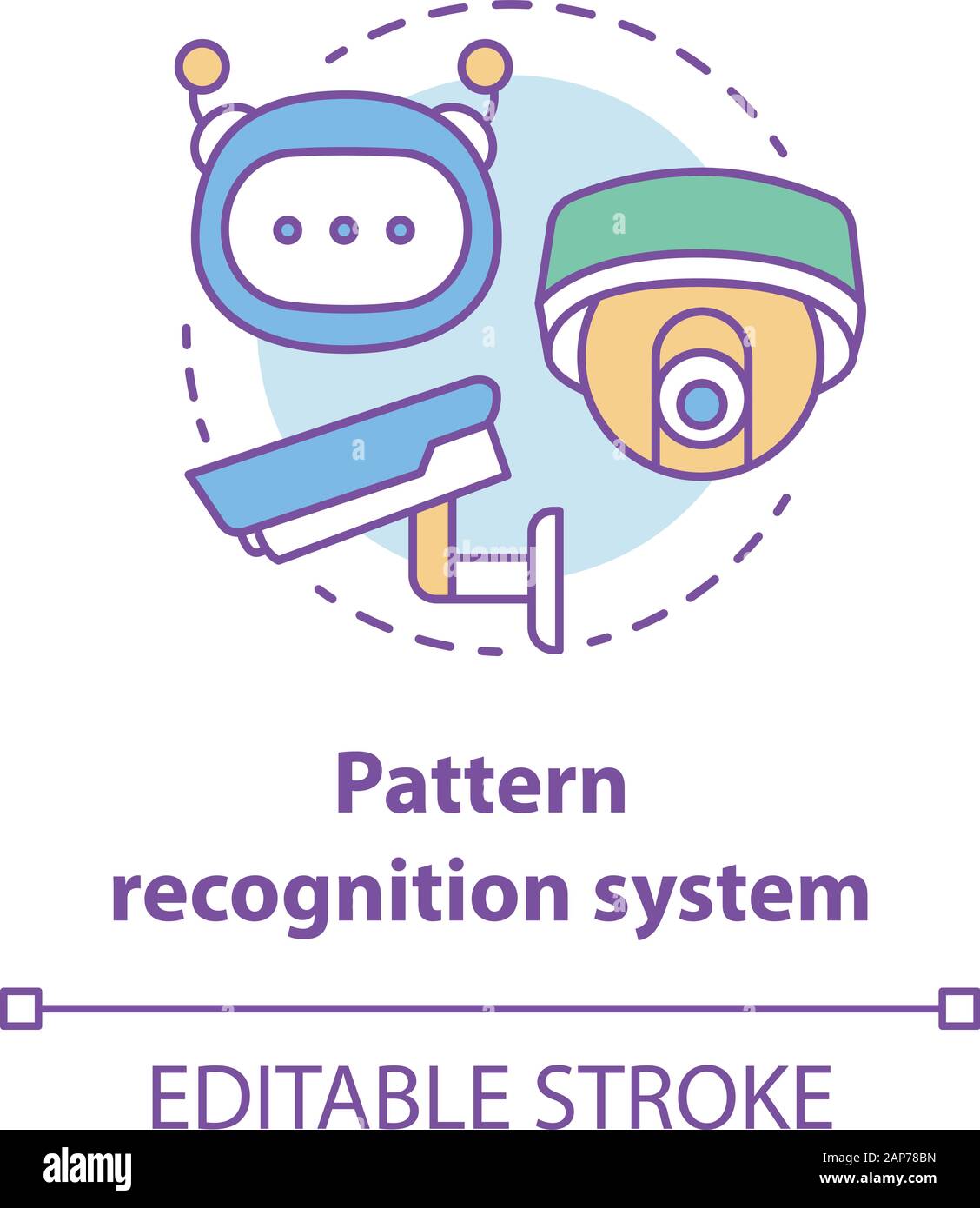 Pattern recognition system concept icon. Robotic surveillance idea thin ...