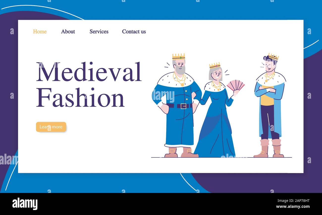 Medieval fashion landing page vector template. Middle Ages clothing ...