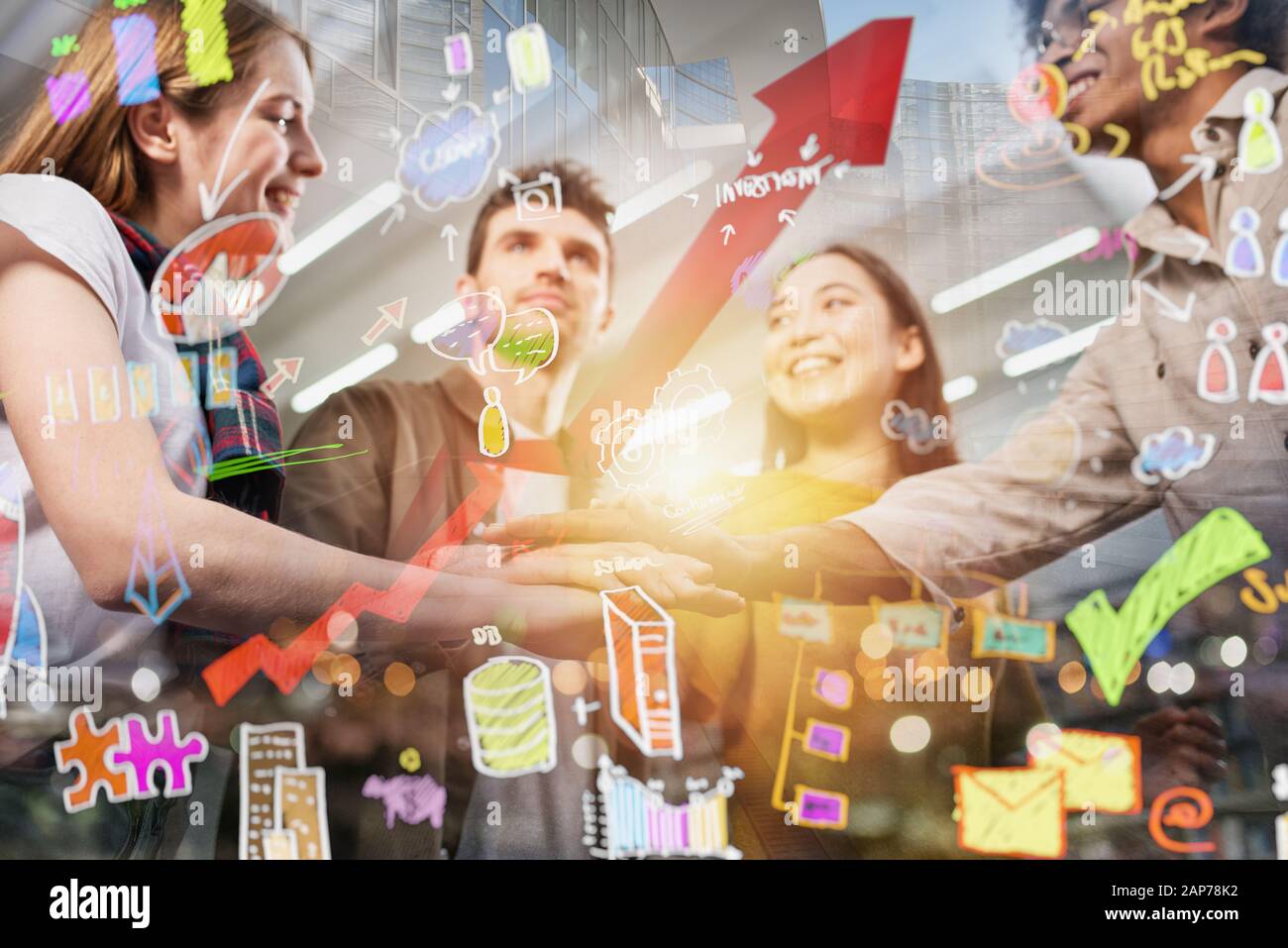 Business person put their hands together. Sketch of a project in ...