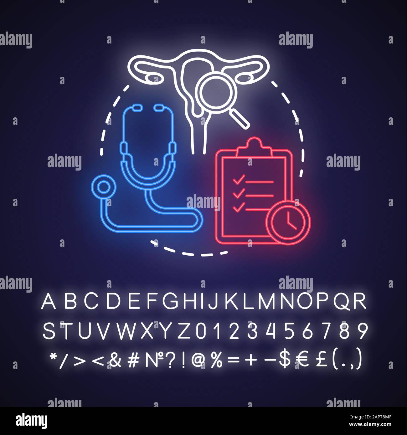 Gynecological checkups neon light concept icon. Medical examining idea ...