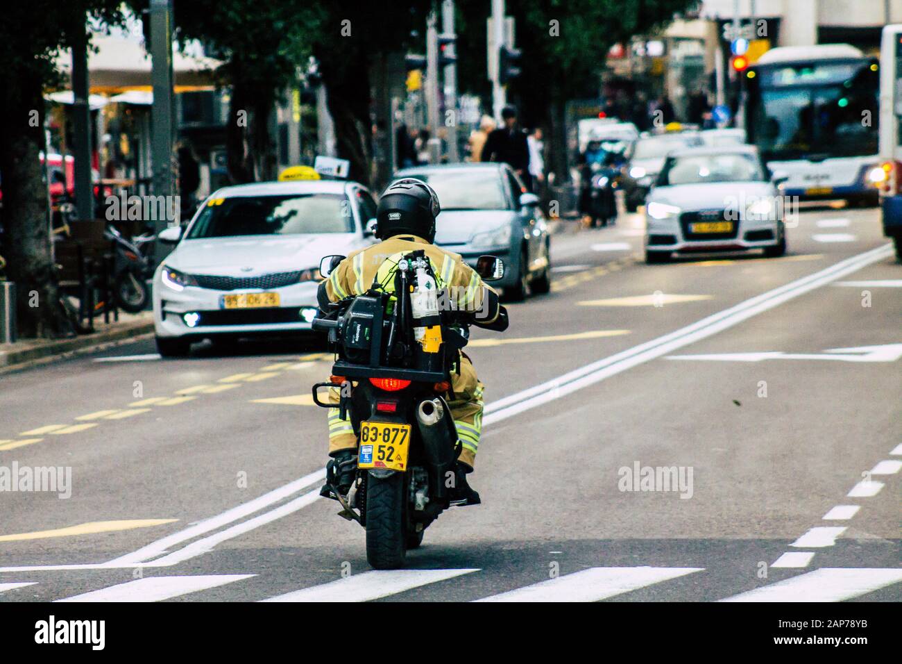 Tel Aviv Israel January 20, 2020 View of traditional Israeli fireman ...