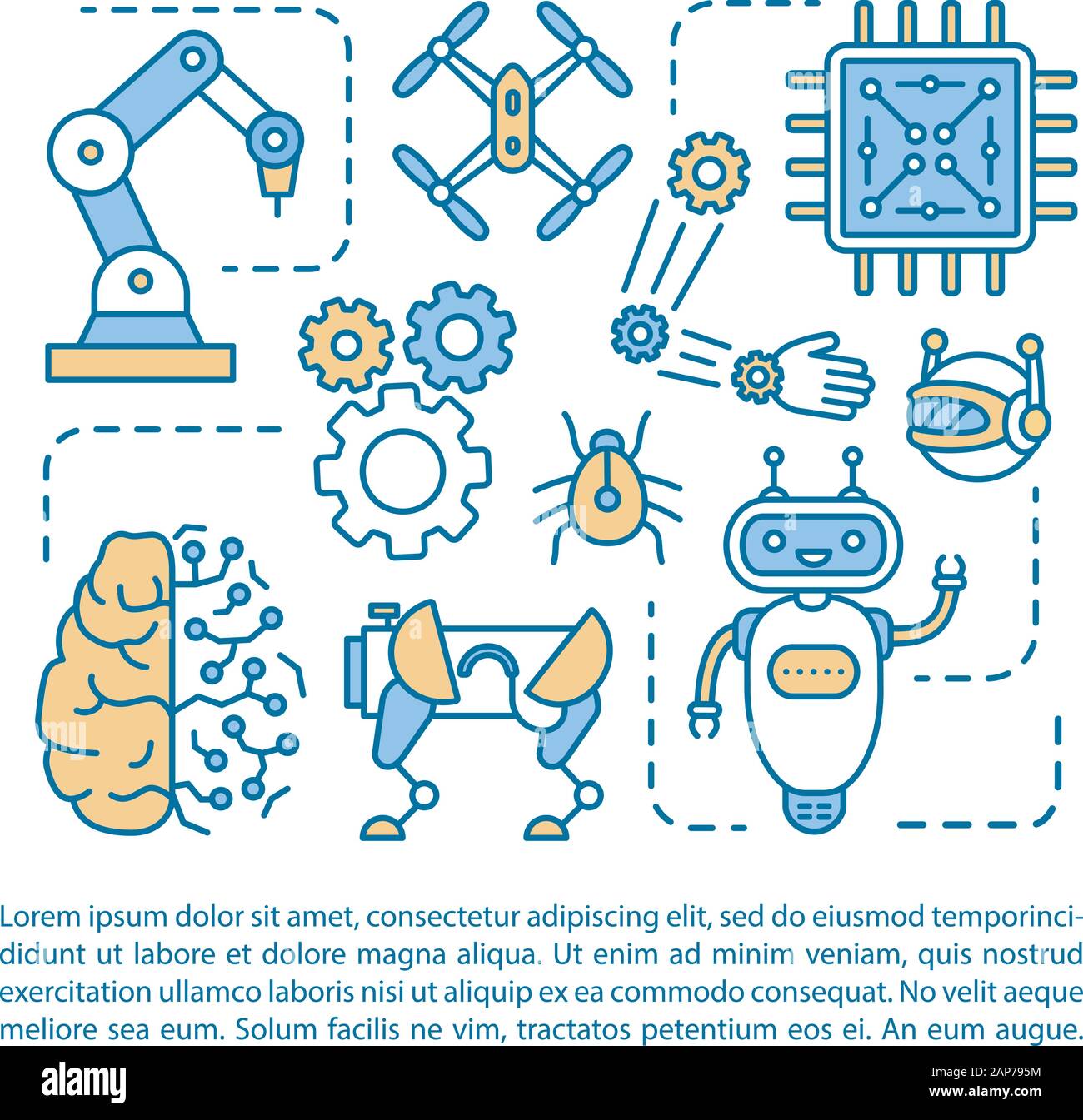 Robot machinery article page vector template. Cybernetics and artificial intelligence. Brochure ...