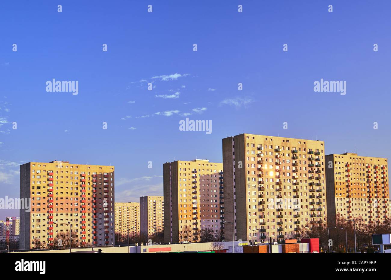 The facade of a residential high-rise buildings in Poznan Stock Photo ...