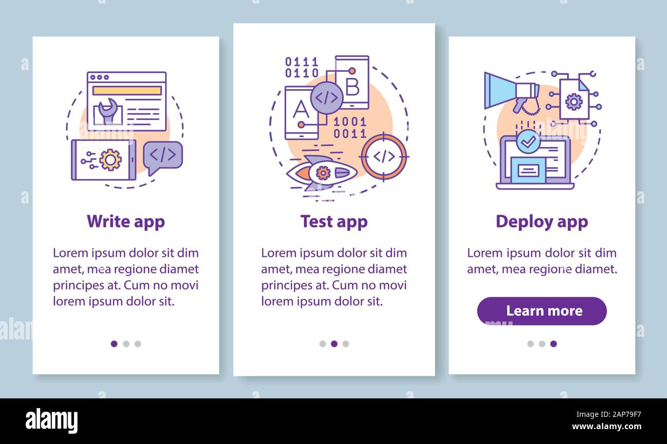 App development onboarding mobile app page screen with linear concepts ...
