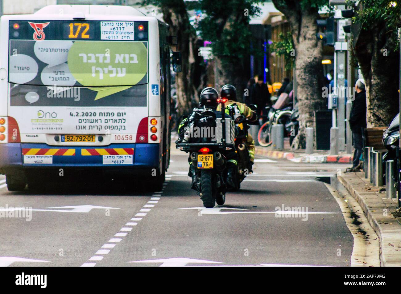 Tel Aviv Israel January 20, 2020 View of traditional Israeli fireman ...
