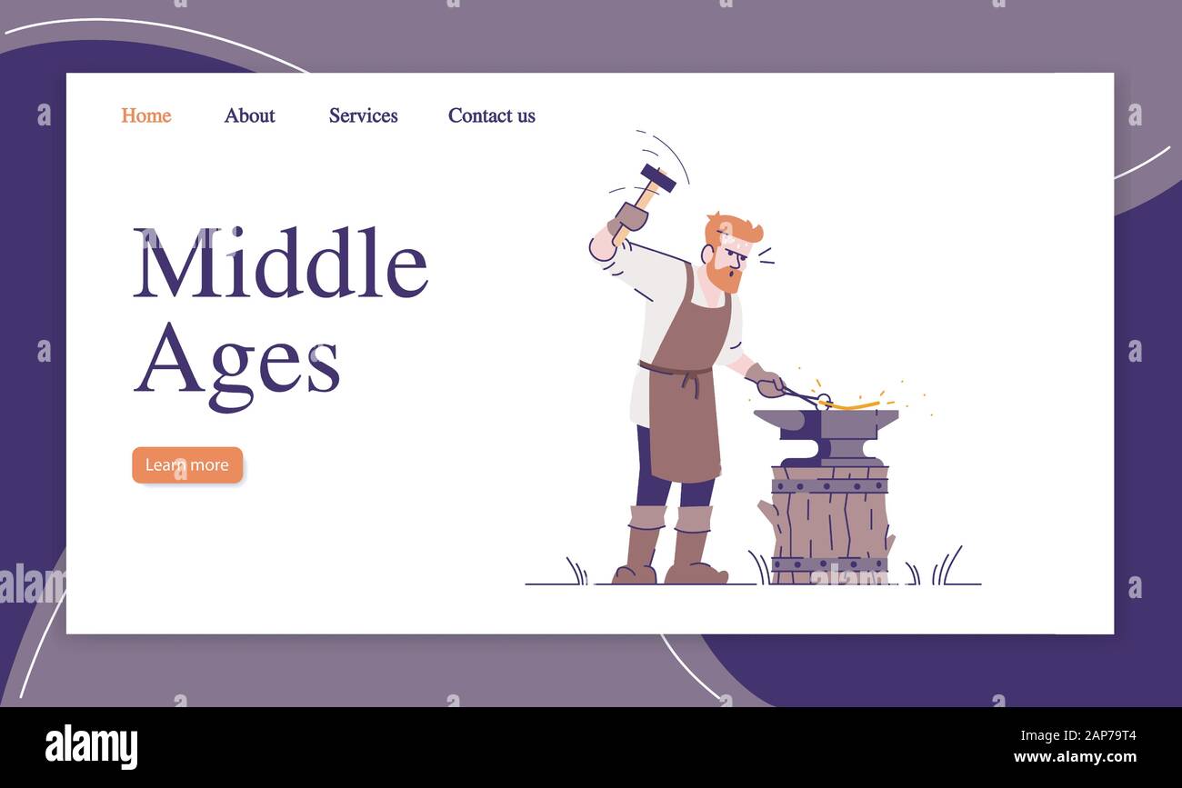 Middle ages landing page vector template. Historical website interface ...