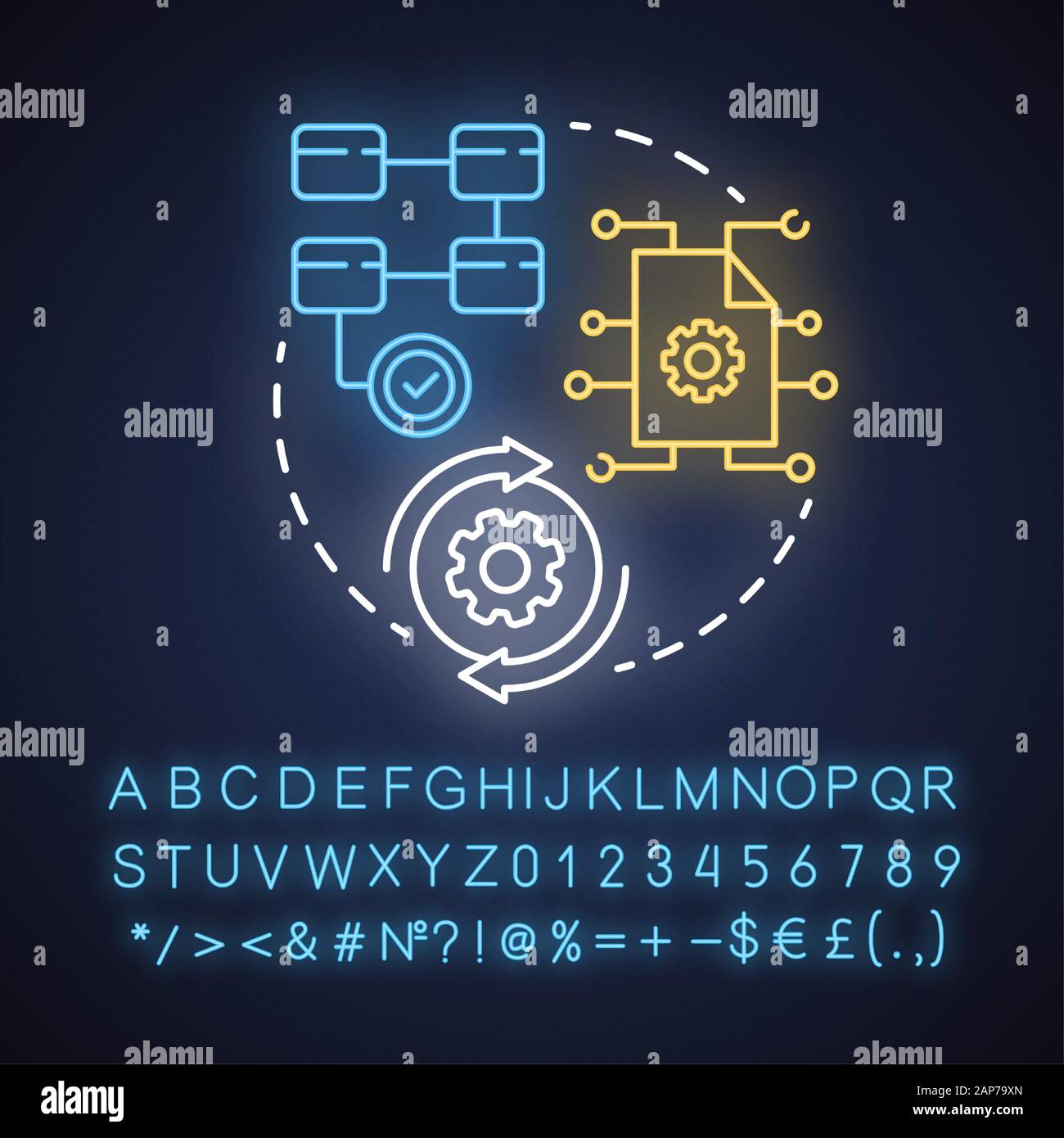 Reusable business logic neon light concept icon. Software development kit idea. Corporate ...