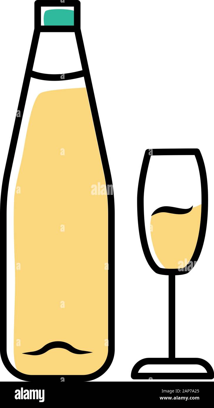 Wine yellow color icon. Alcohol bar. Bottle and wineglass. Alcoholic ...