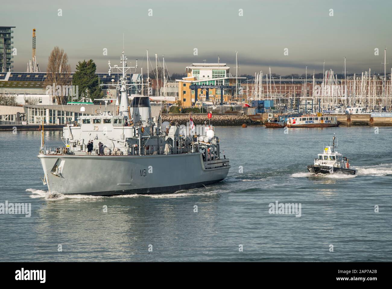 HMS Cattistock (M31) a Royal Navy Hunt Class mine warfare vessel seen ...