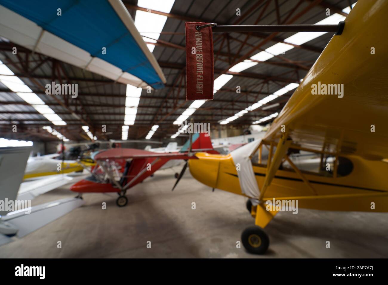 Microlight Ultralight aircraft remove before flight Stock Photo - Alamy