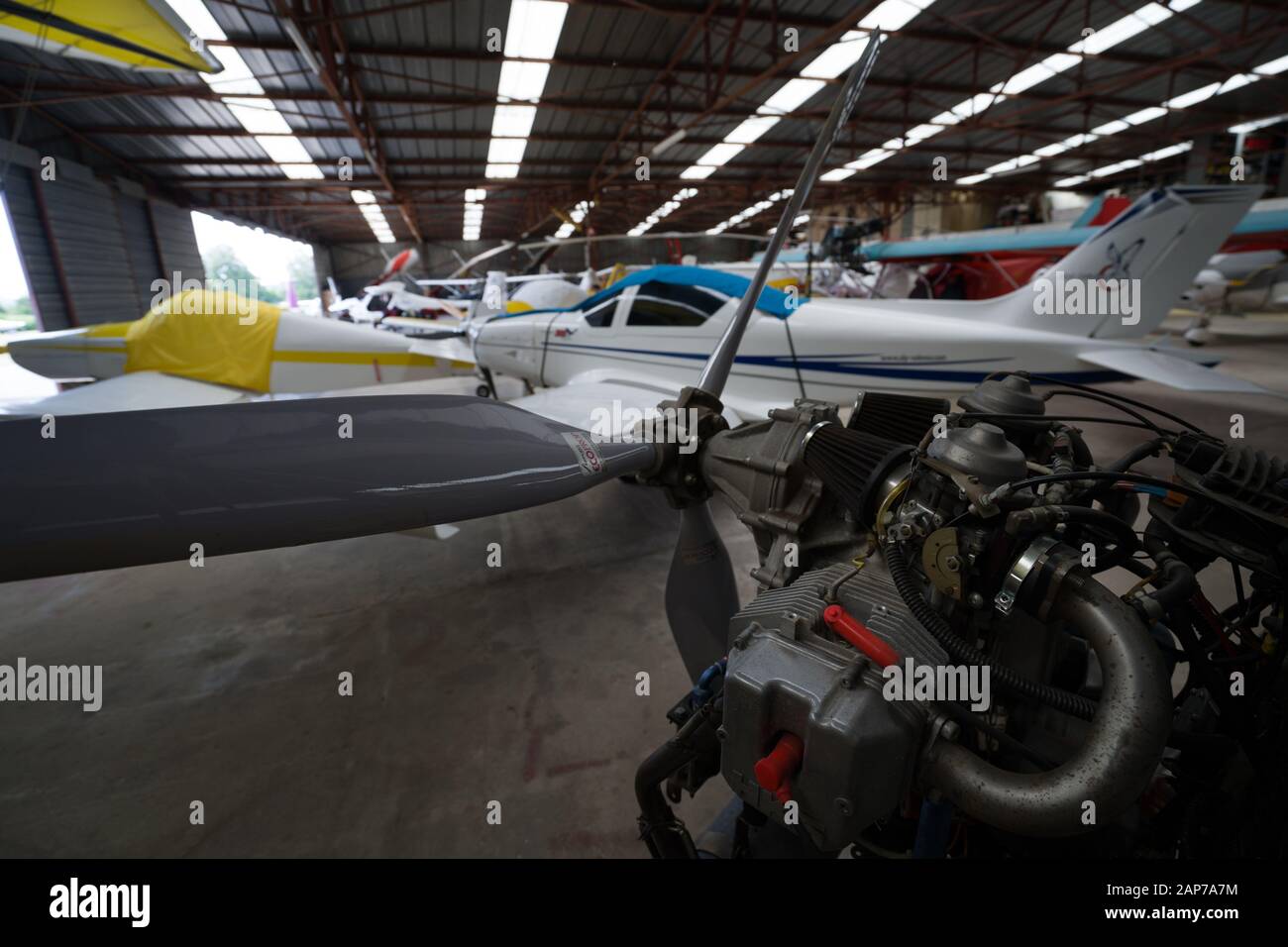 Microlight Ultralight aircraft engine wide angle Stock Photo - Alamy