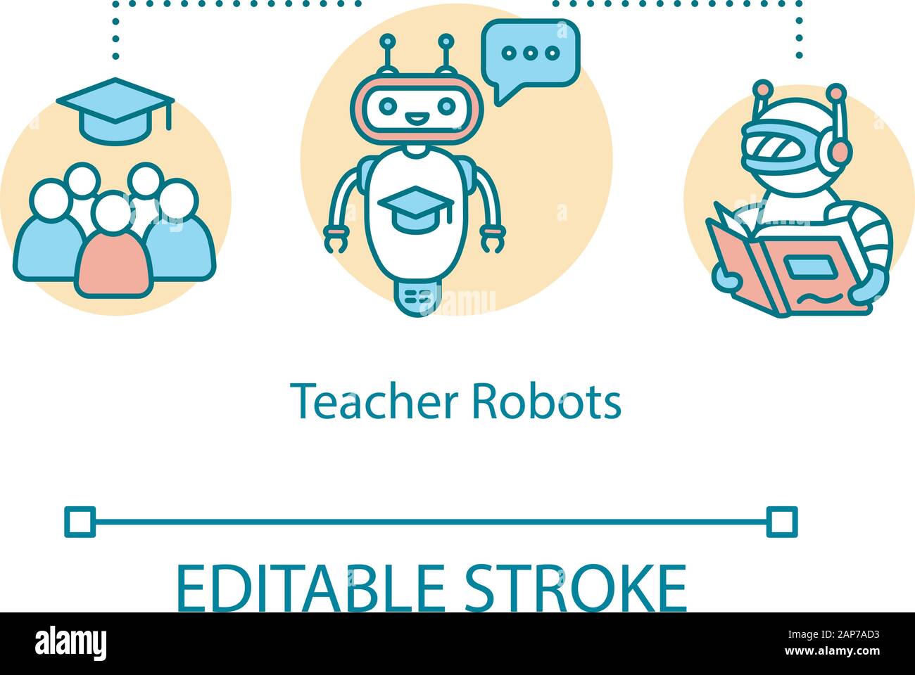 Teacher robots concept icon. Futuristic machine studying. Android tutor ...