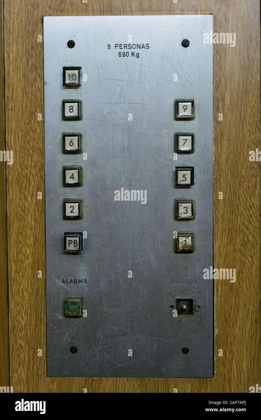 old, worn and old elevator buttons Stock Photo - Alamy