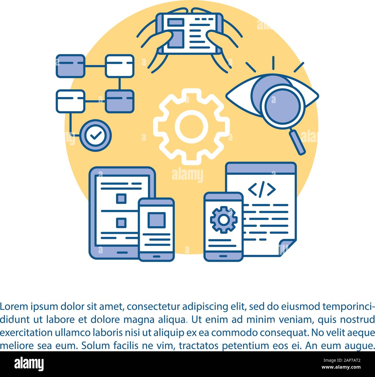 Software testing article page vector template. Mobile application ...