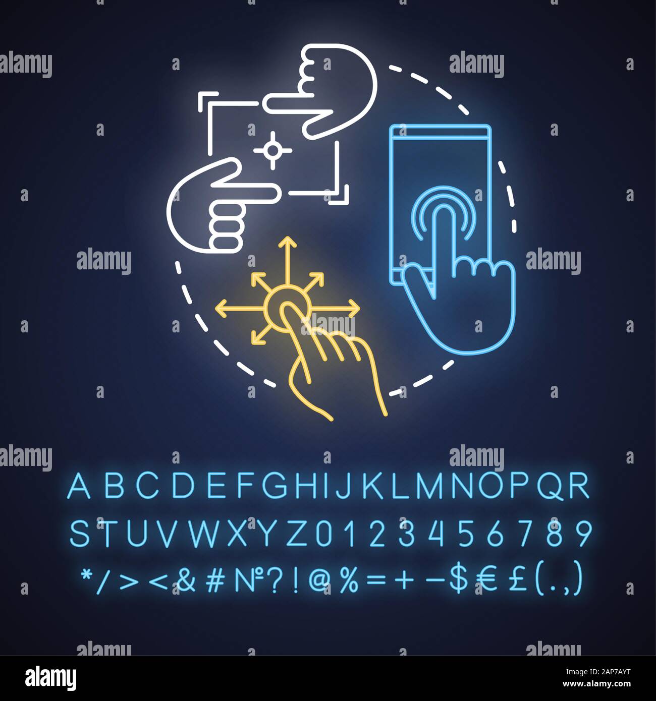 Interaction design neon light concept icon. Mobile device software interface development idea ...