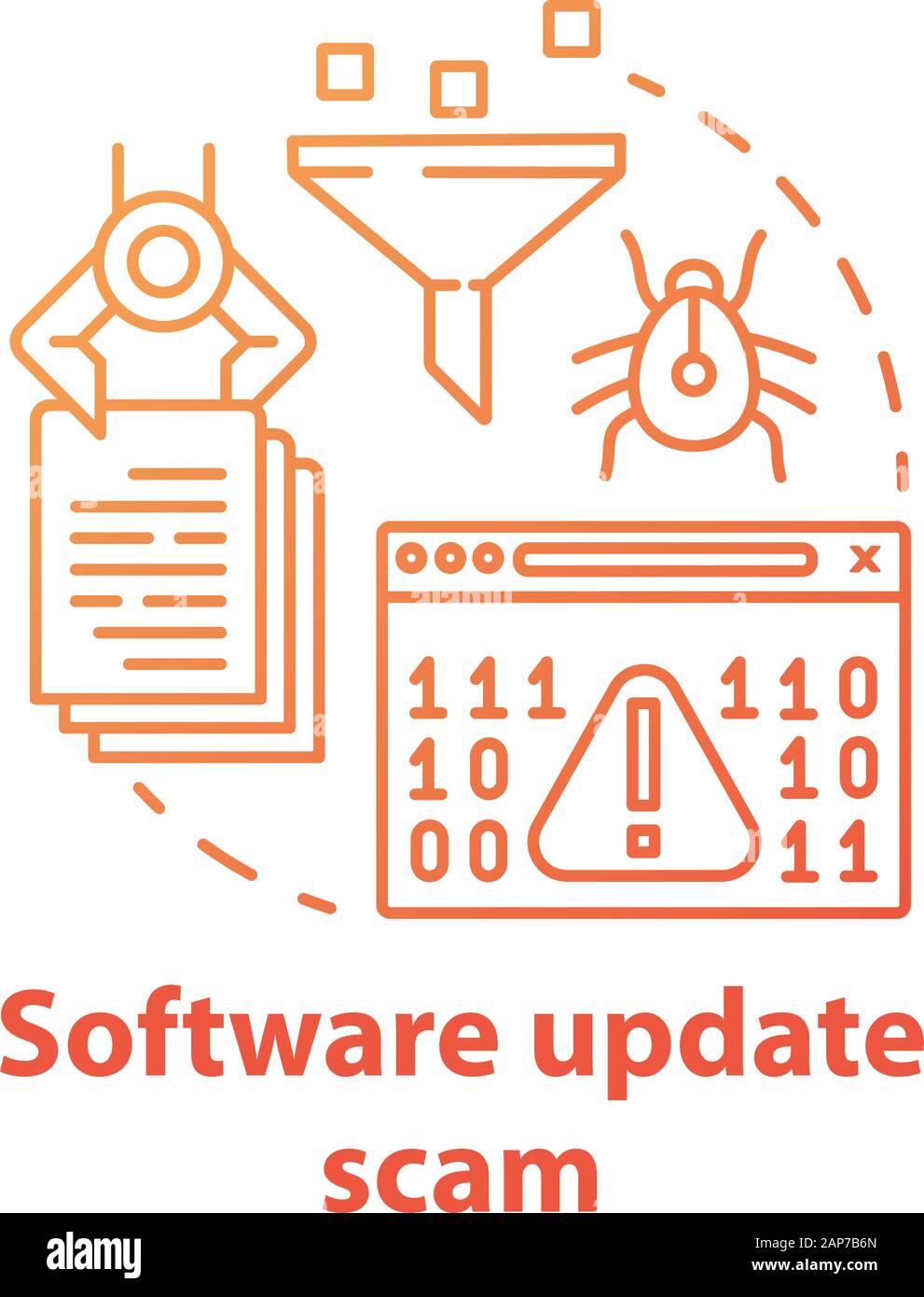 Software update scam concept icon. Computer hacking attack danger. Data ...