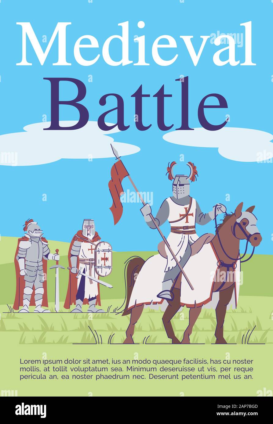 Medieval battle brochure template. Ancient warfare history flyer ...