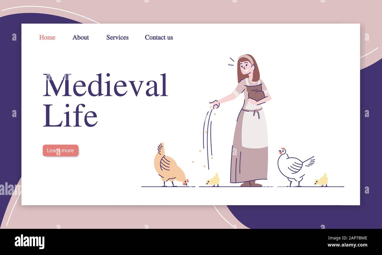 Medieval life landing page vector template. Middle Ages agriculture ...