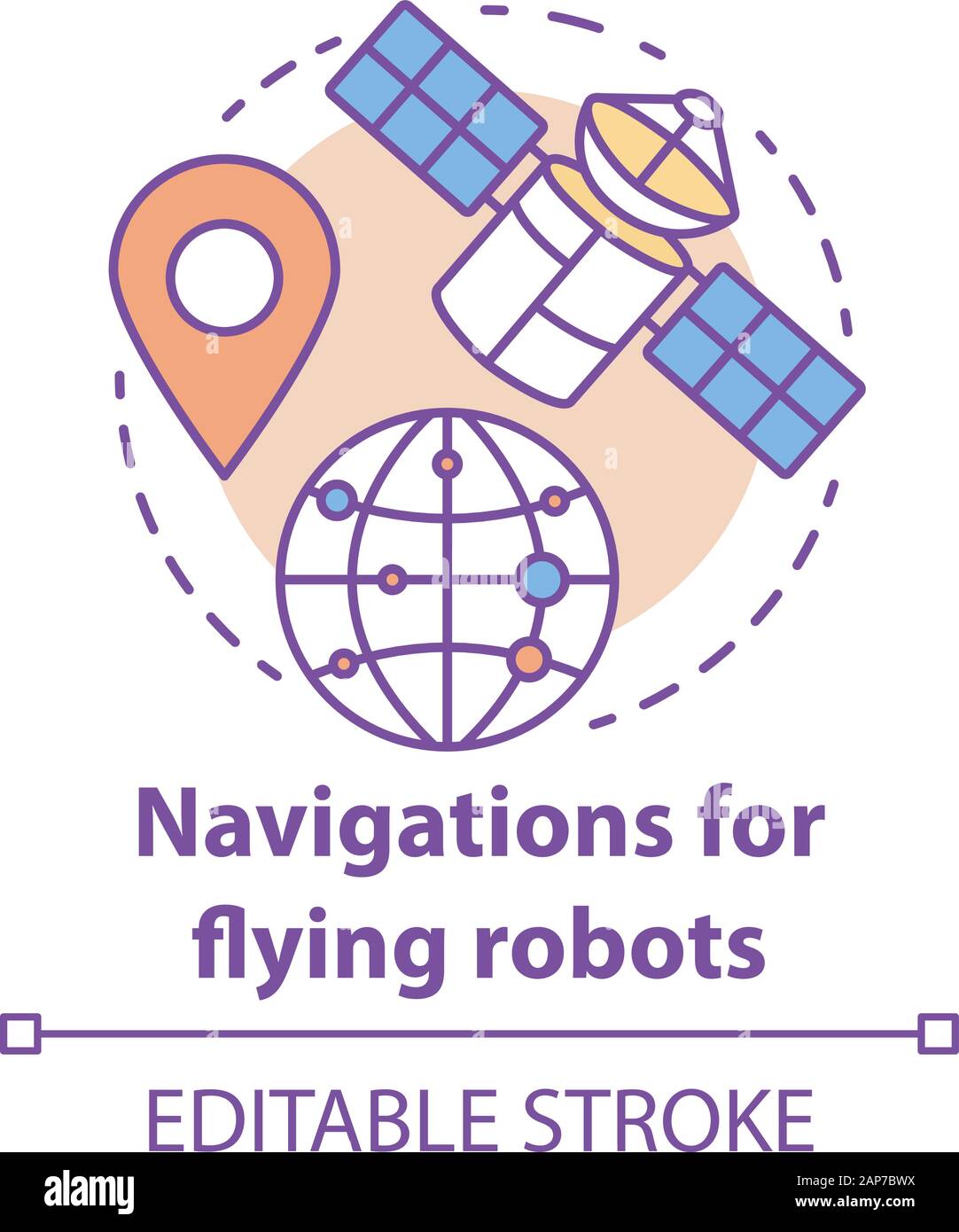 Navigations for flying robots concept icon. Satellites idea thin line ...