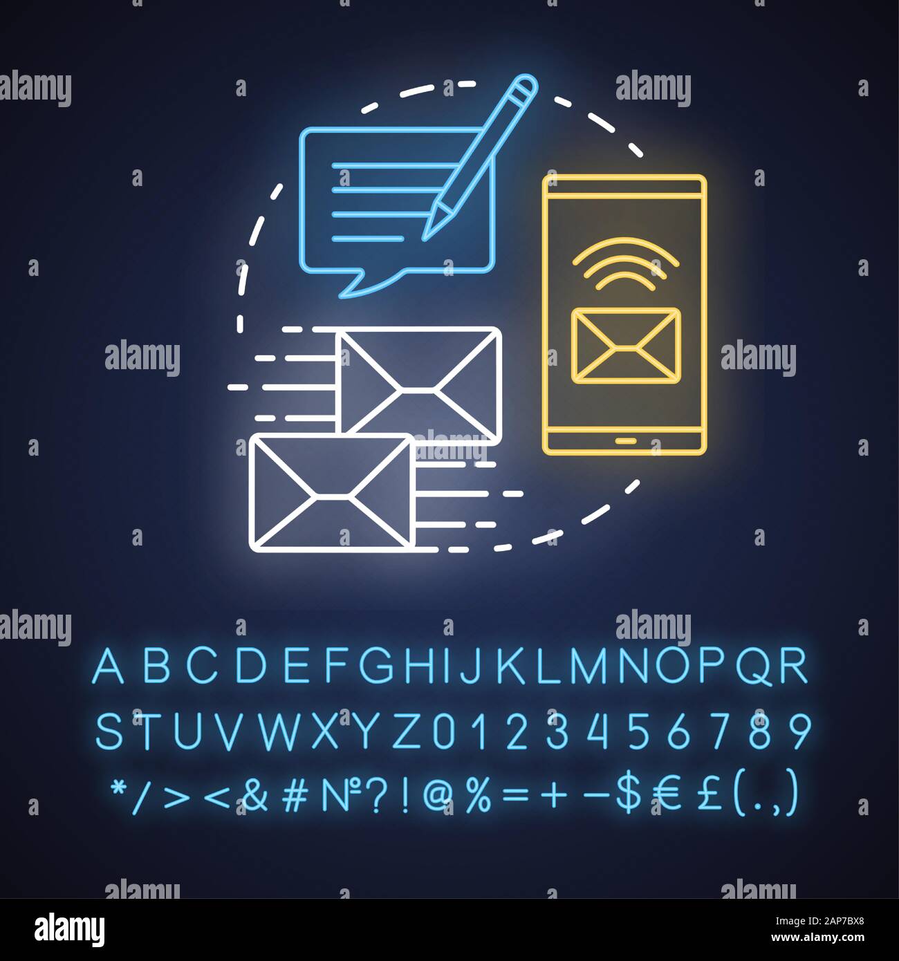 Messaging neon light concept icon. Mailing idea. Online communication ...