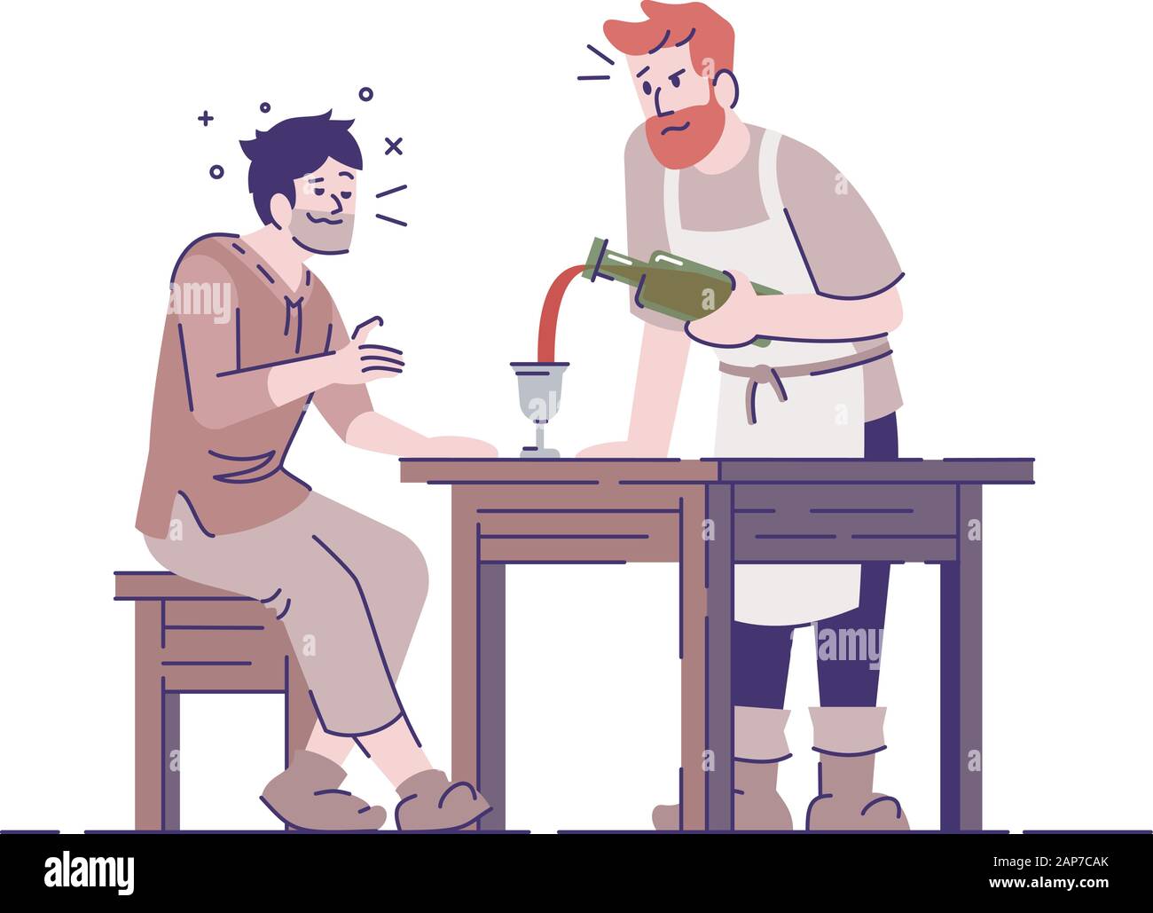 Medieval tavern with peasants flat vector illustration. Owner and ...