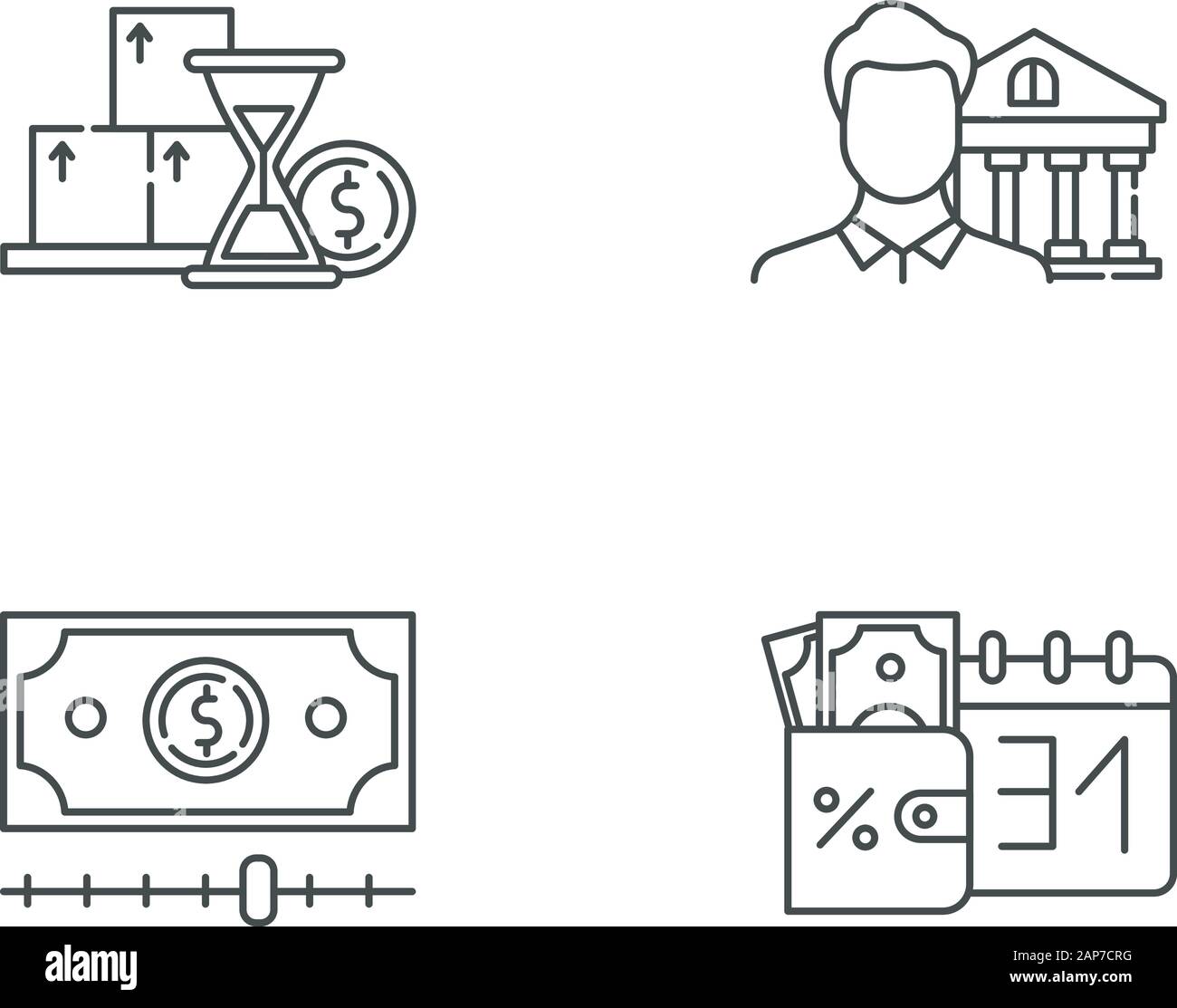 Credit Linear Icons Set Monthly Icome Increase Report Personal Loan Credit Manager Budget