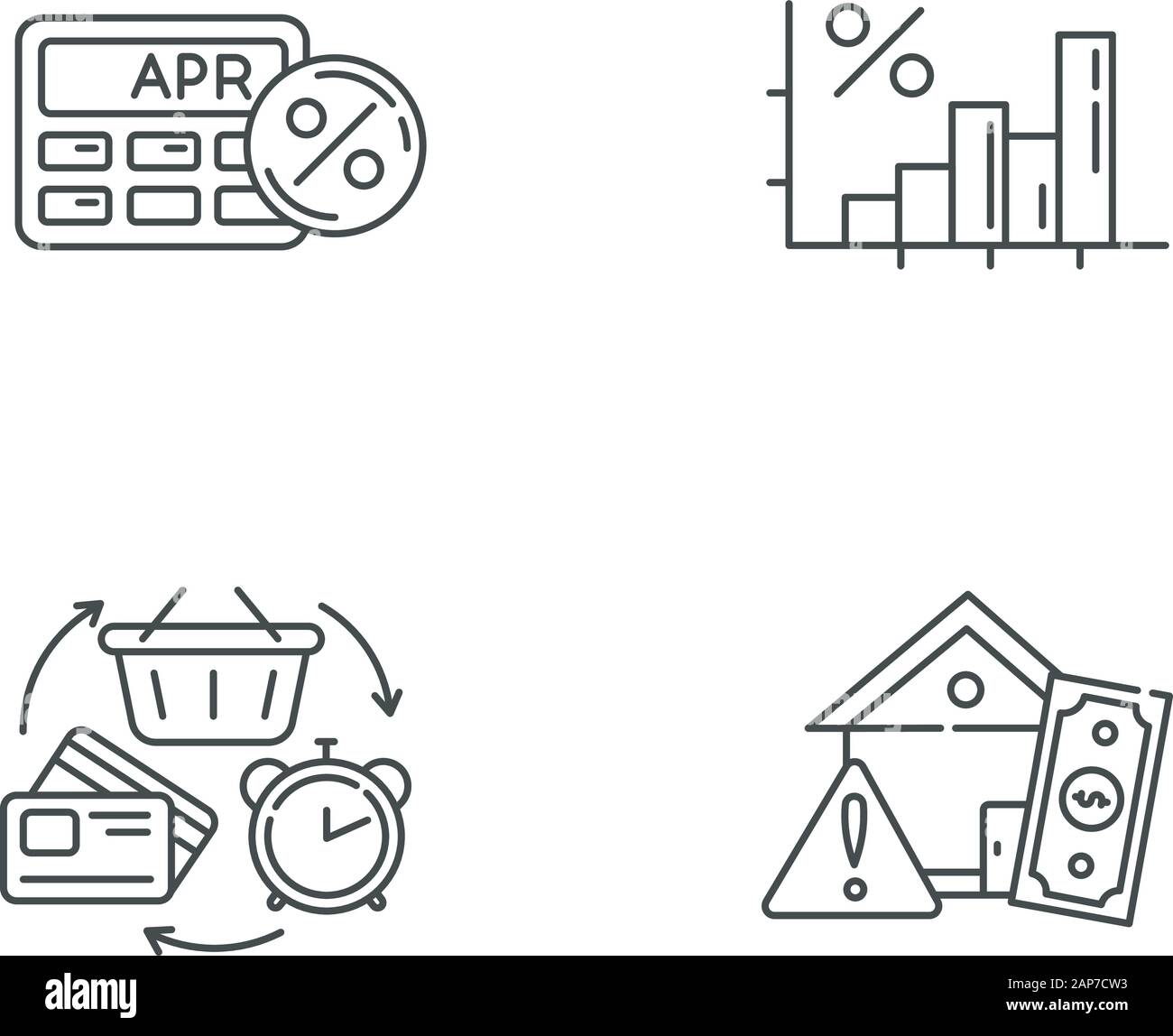 Credit linear icons set. Annual percentage rate calculator. Income ...