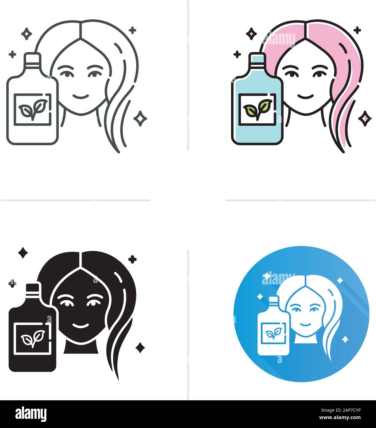 Natural shampoo bottle icon. SLS, paraben free haircare product ...