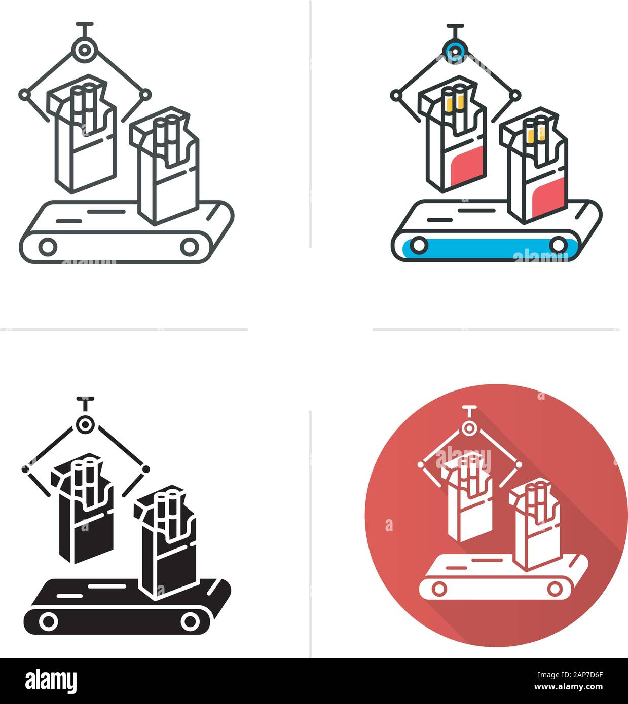 Tobacco industry icon. Conveyor cigarette production line. Products for ...