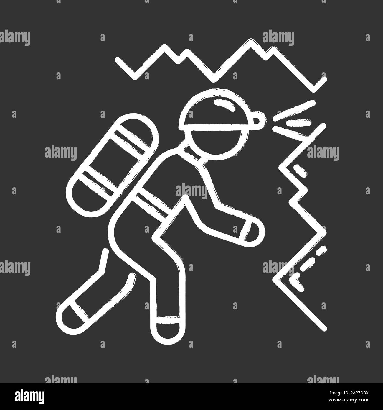 Spelunking chalk icon. Caving, potholing. Exploring underground caverns ...