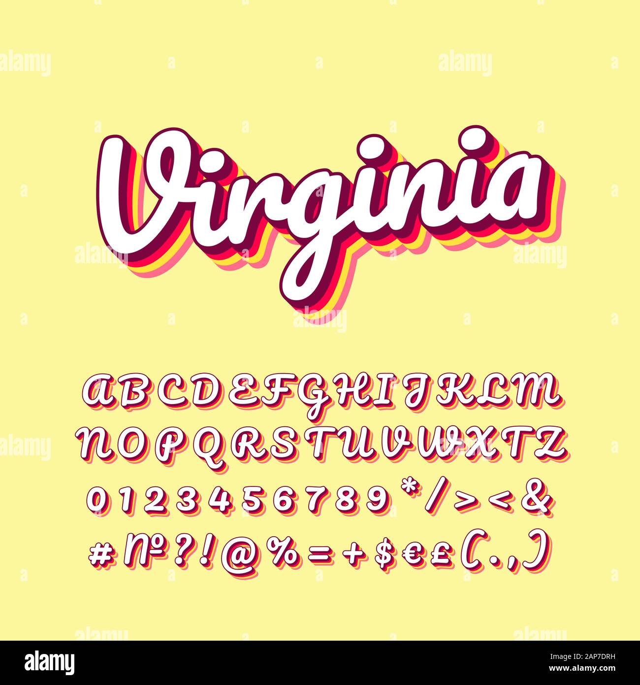 Virginia vintage 3d vector lettering. Retro bold font, typeface. Pop ...