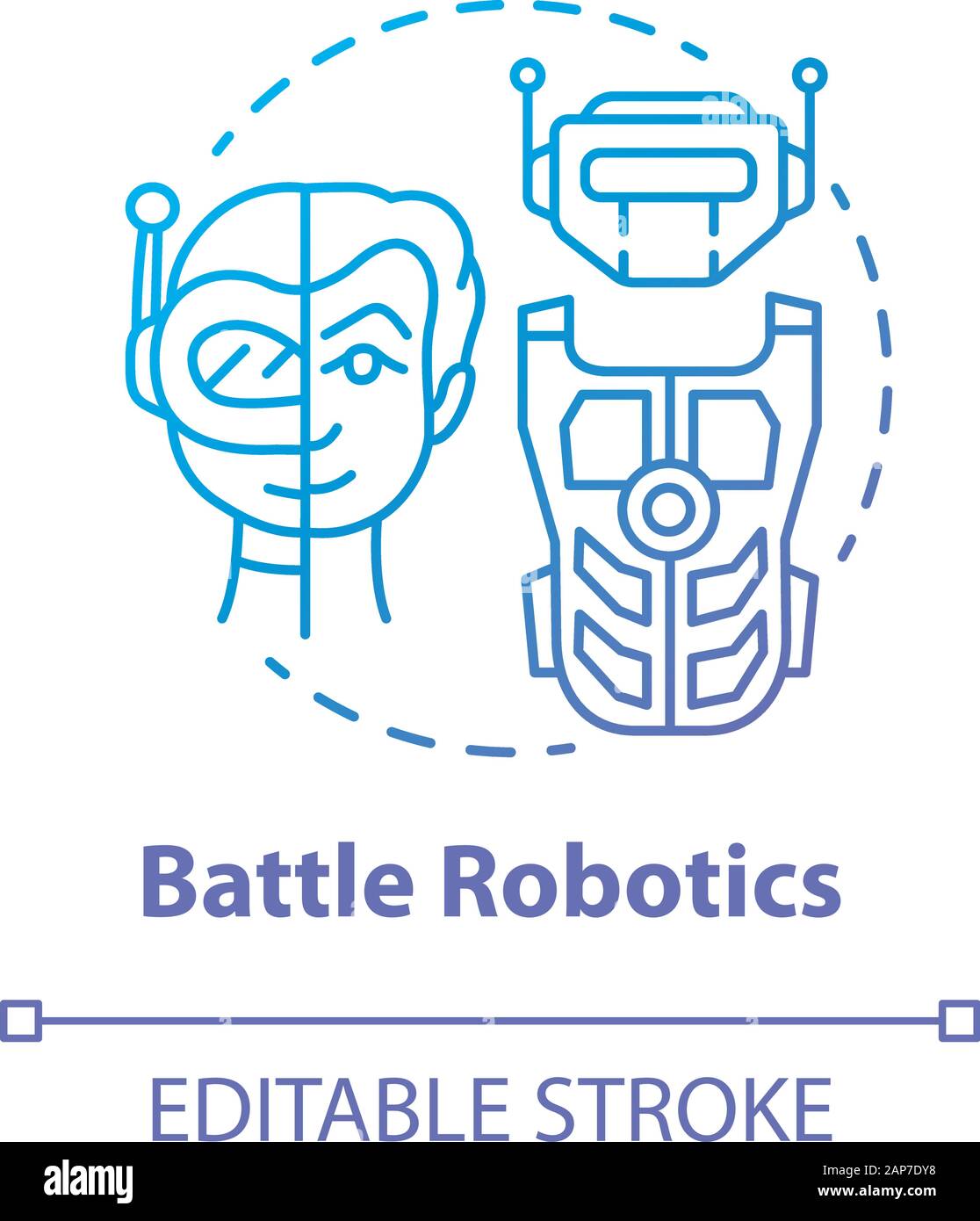 Battle robotics blue gradient concept icon. Transformers idea thin line ...