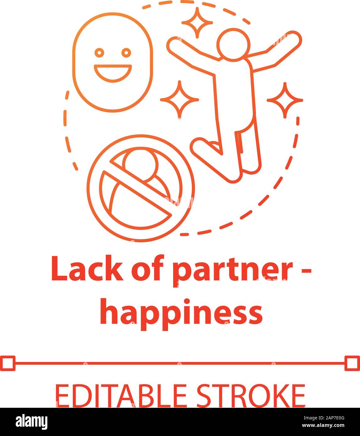 Lack of partner happiness concept icon. Joy of being alone. Happy ...