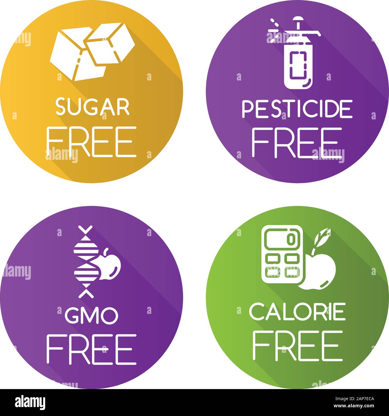 Product free ingredient flat design long shadow glyph icons set. No ...