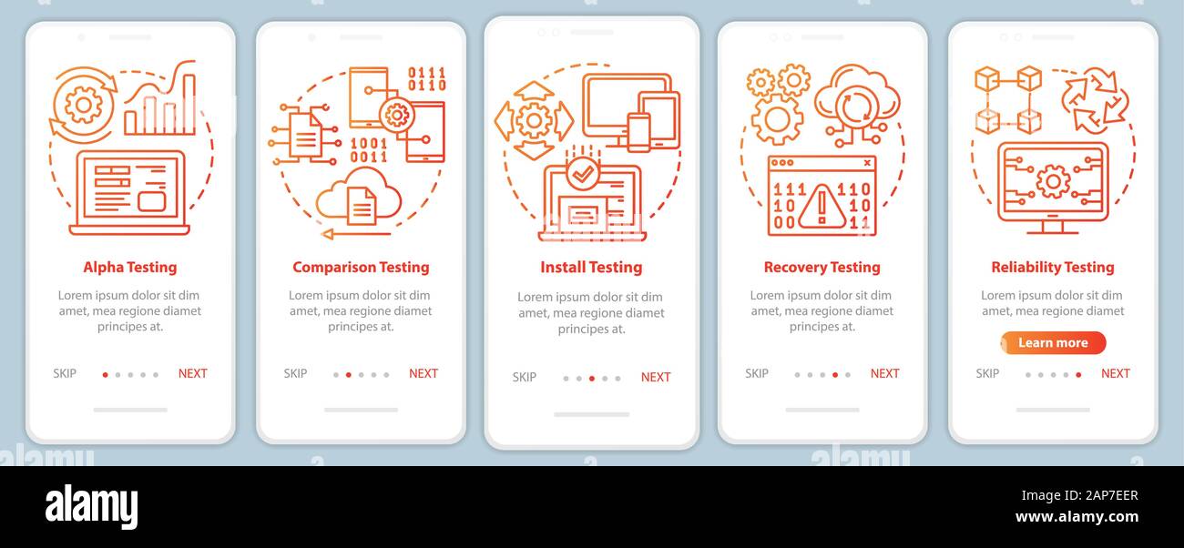 Software performance testing orange onboarding mobile app page screen ...