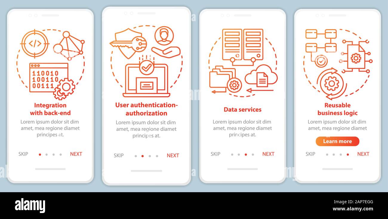 Software development onboarding mobile app page screen vector template ...