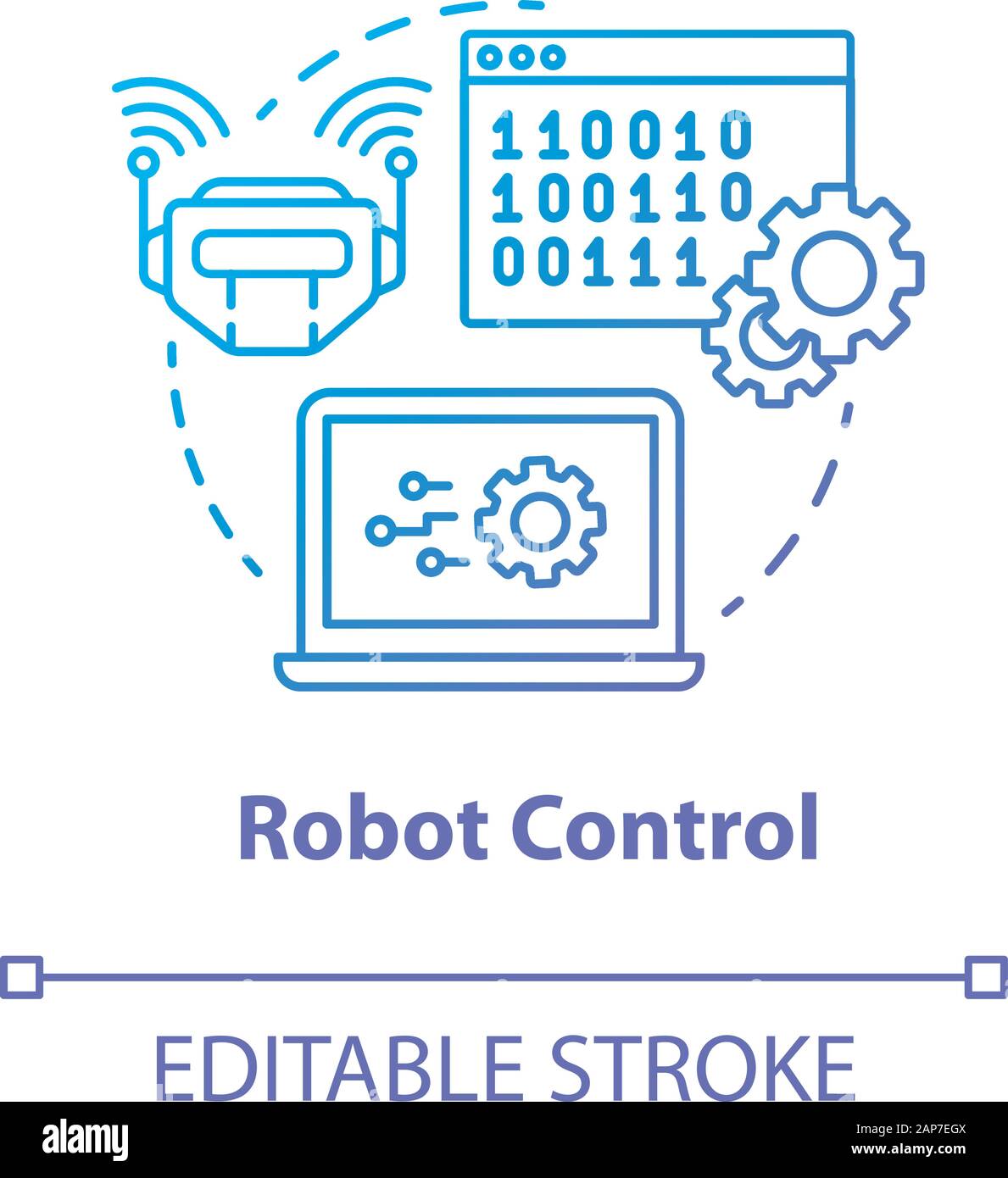 Robot control blue gradient concept icon. Robotics system idea thin ...