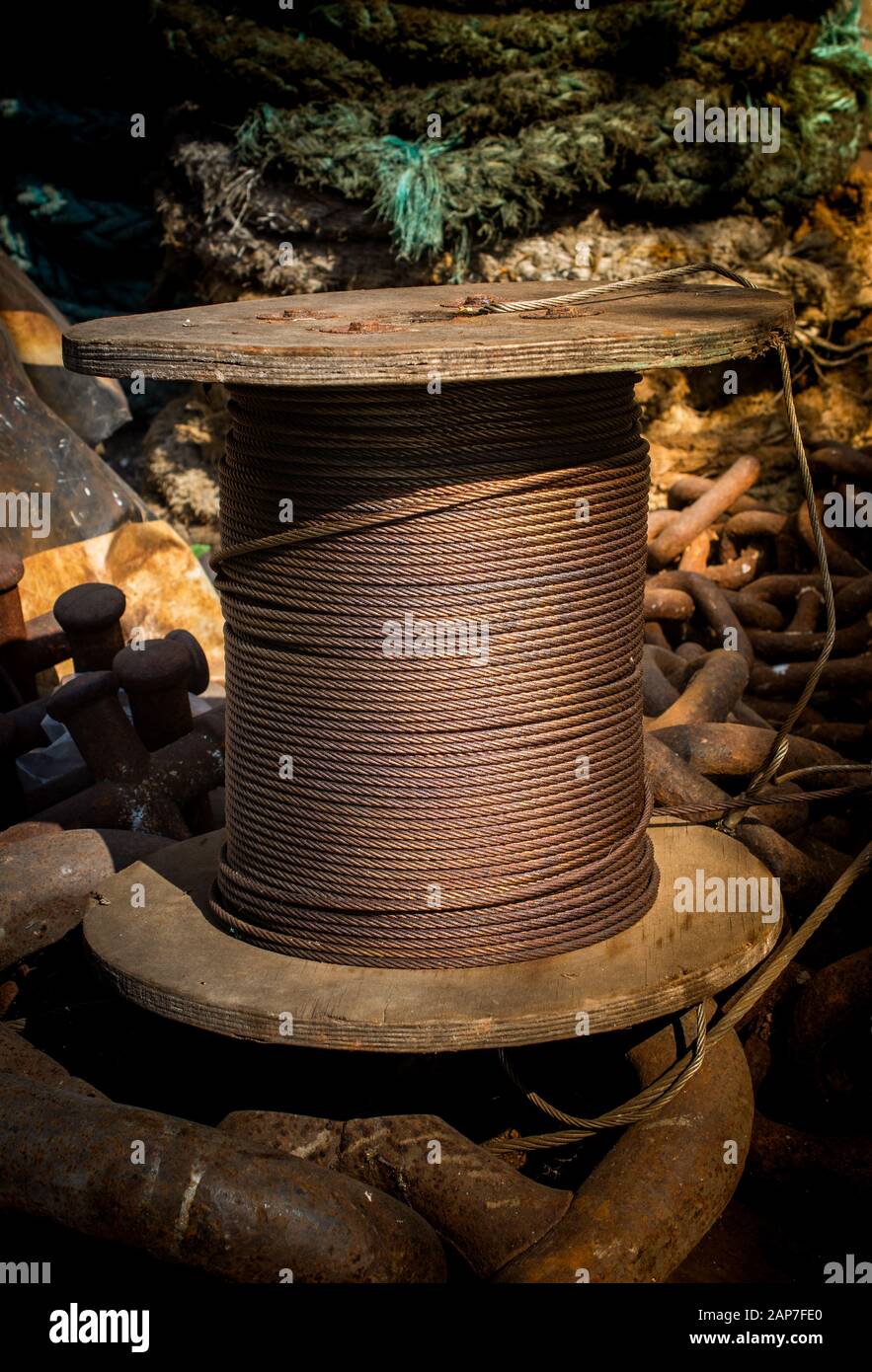 Metal wire roll close-up. Pattern of cables in view Stock Photo - Alamy