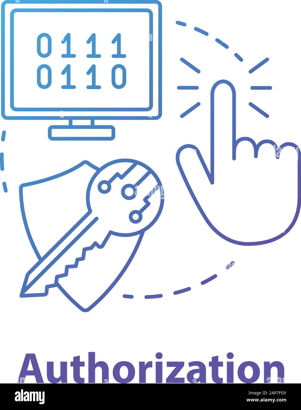 Authorization concept icon. Software development idea thin line illustration. Mobile device ...