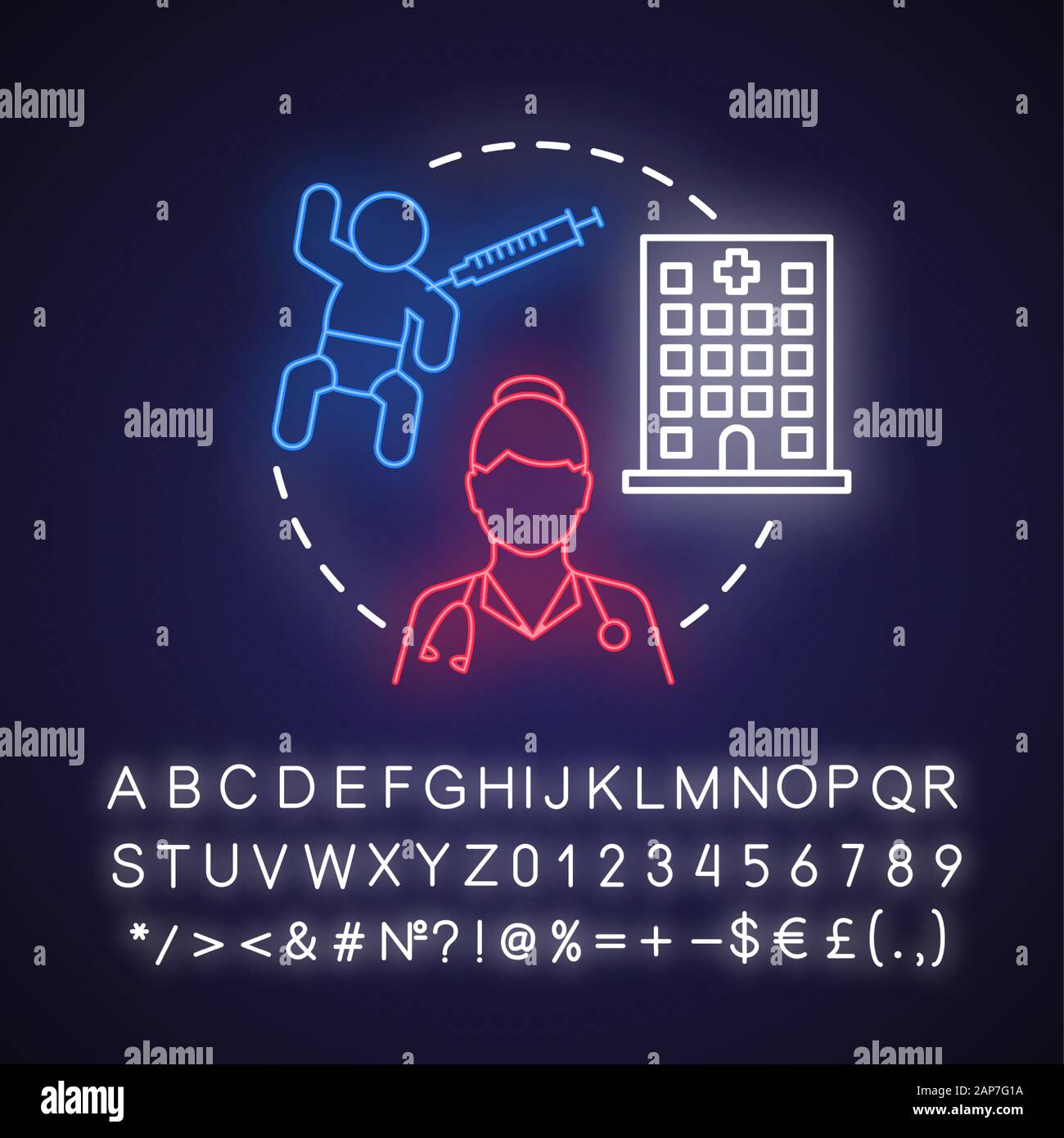 Nursing neon light concept icon. Doctor idea. Nurse, pediatrician ...
