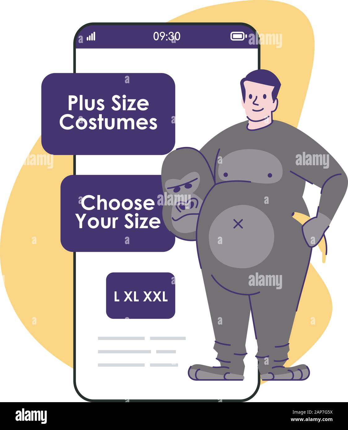 Plus size costumes smartphone app screen. Monkey suit. Party clothing ...