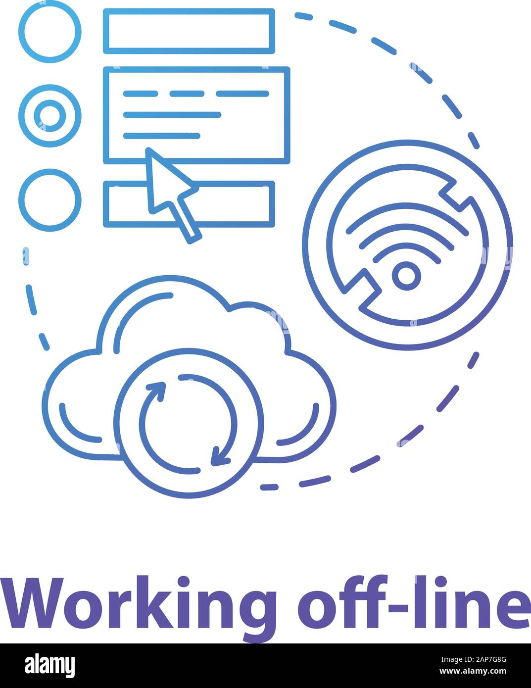 Working off-line concept icon. Software development tools idea thin ...