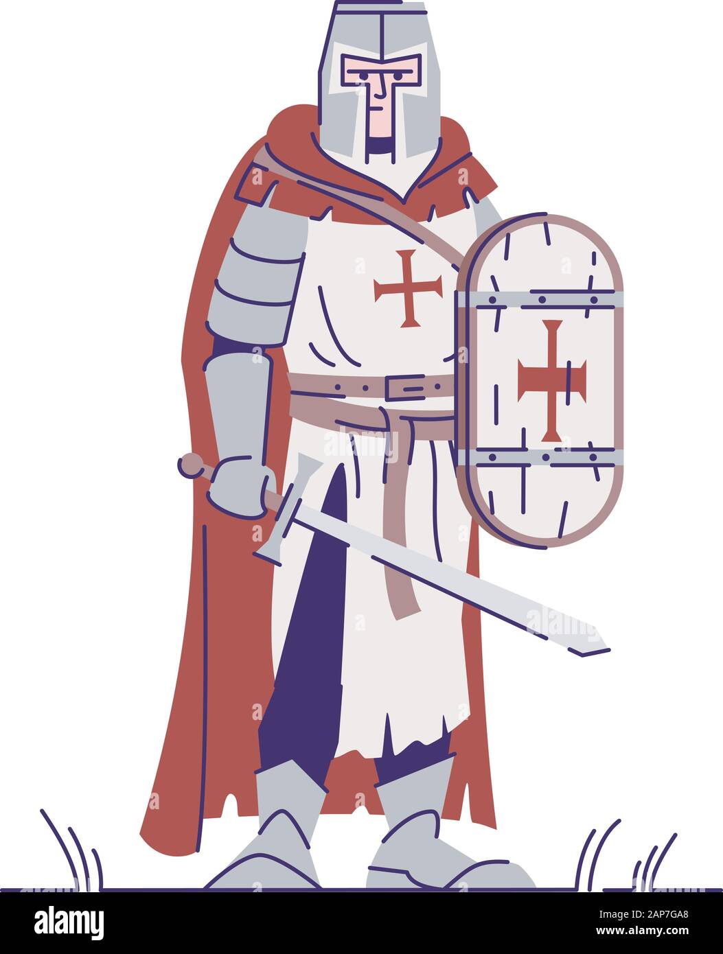 Templar knight flat vector illustration. Medieval fighter in armor ...