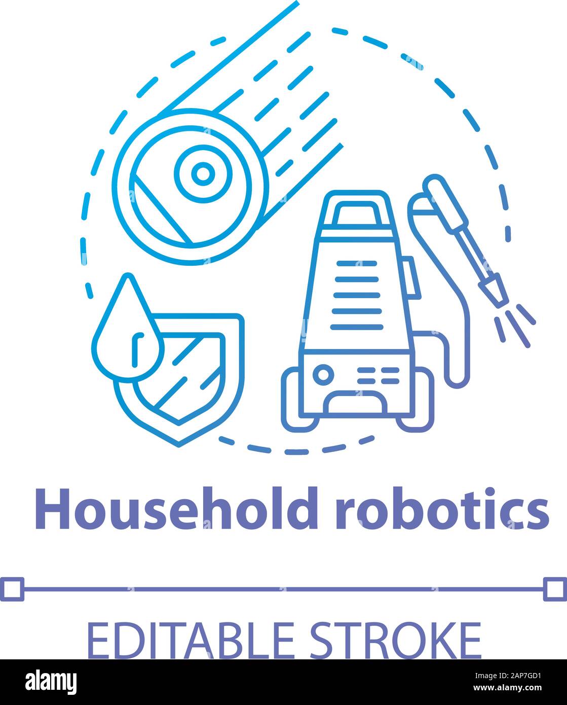 Household robotics blue gradient concept icon. Domestic robot idea thin ...