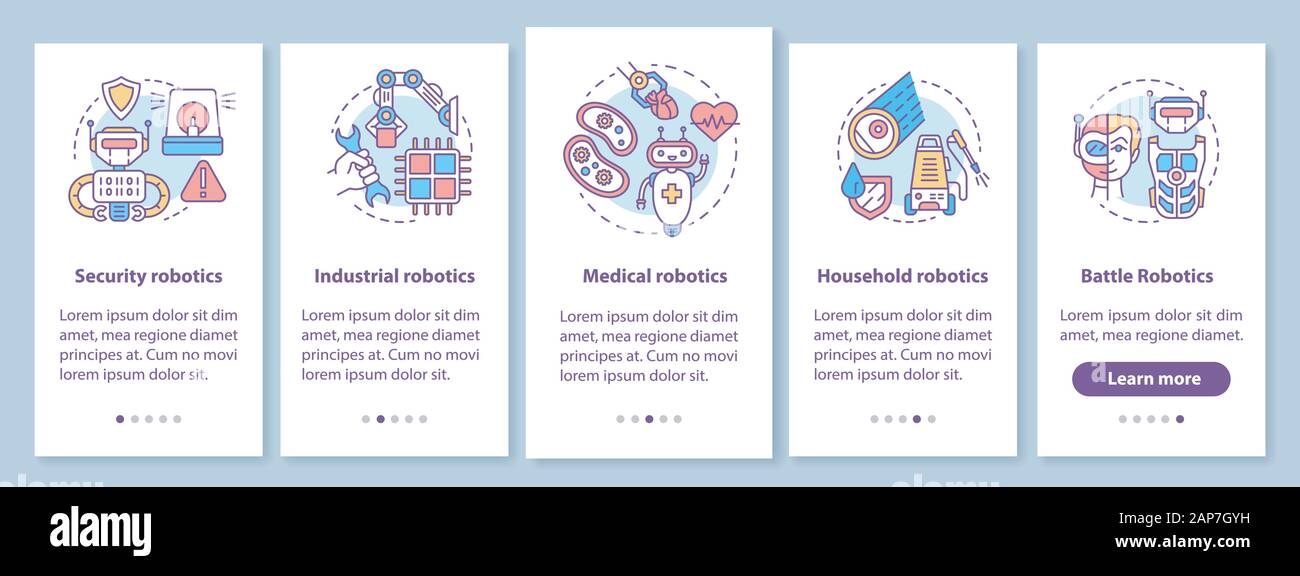Types Robotics Onboarding Mobile App Page Screen With Linear Concepts