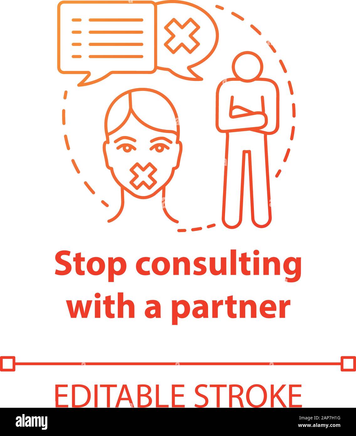 Stop consulting with partner concept icon. Distrust, resentment ...