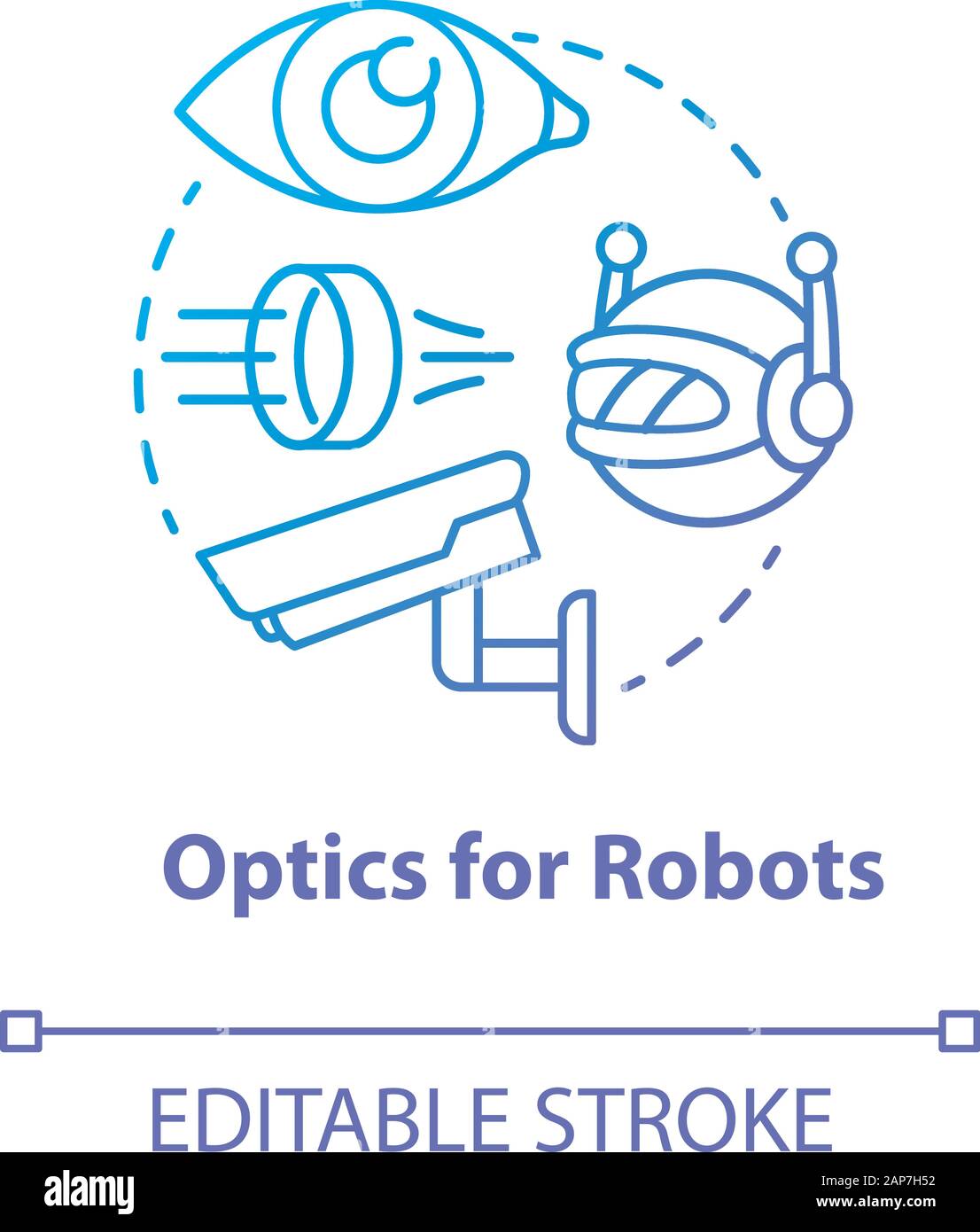 Optics for robots blue gradient concept icon. Robotic lenses idea thin ...