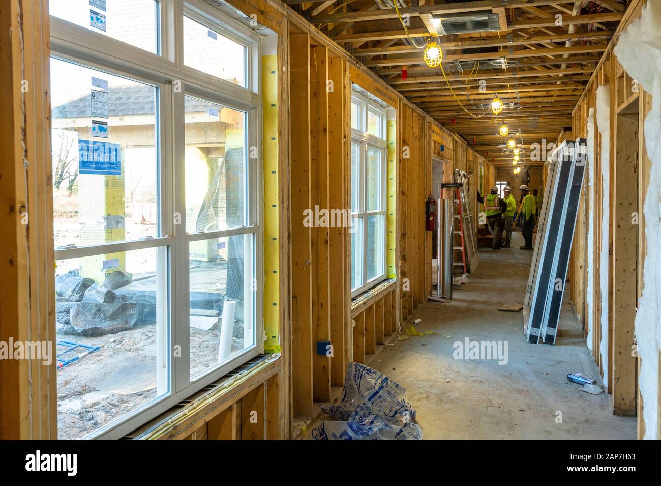 Wooden Framing Interior Of Residential House Construction, USA Stock ...