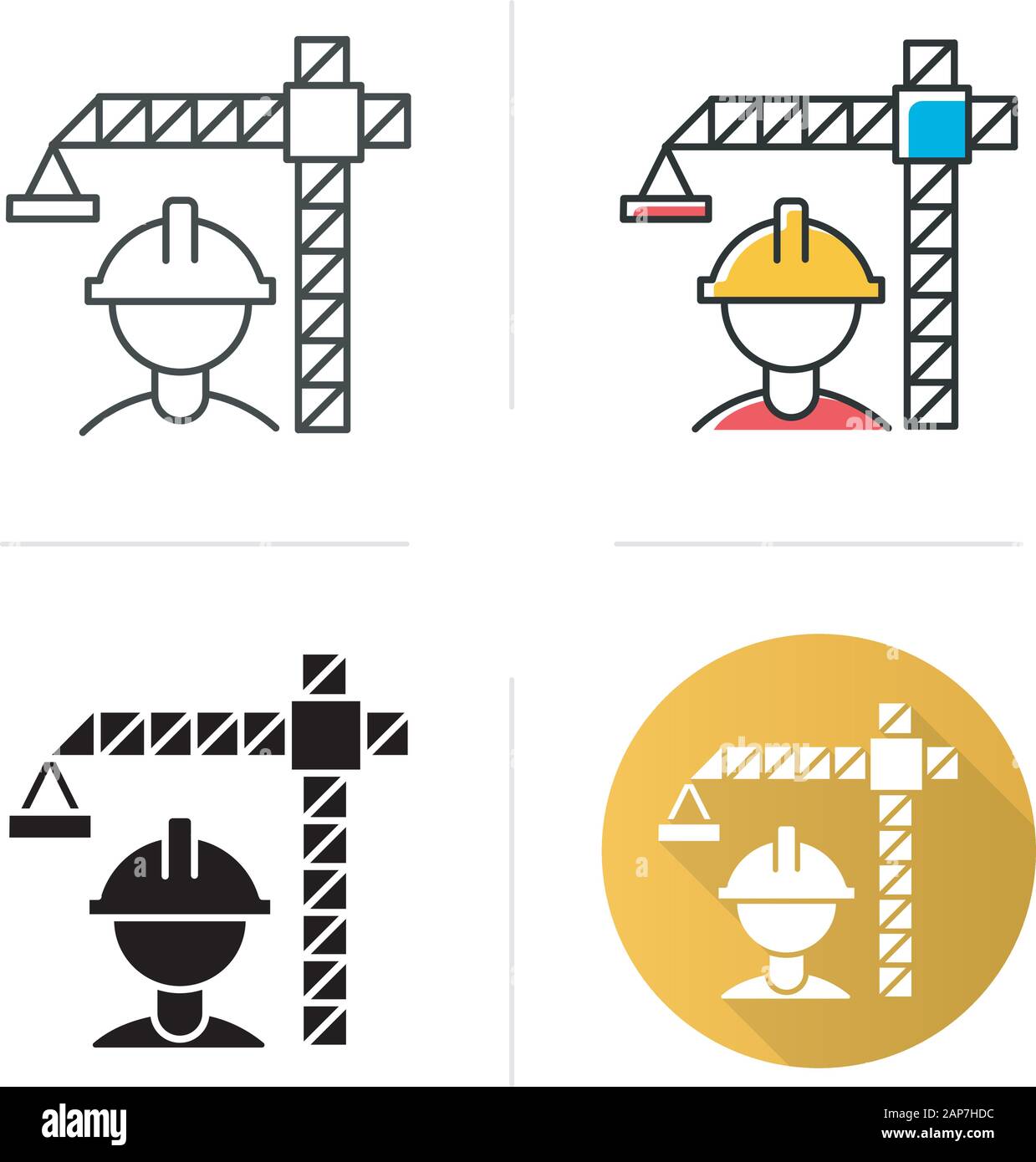 Construction industry icon. Building sector. Crane builder in helmet ...
